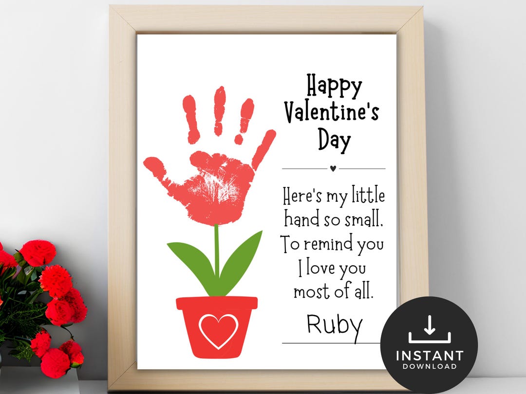 Valentine's Day Handprint Craft, Kids Valentines Day Flower Poem ...