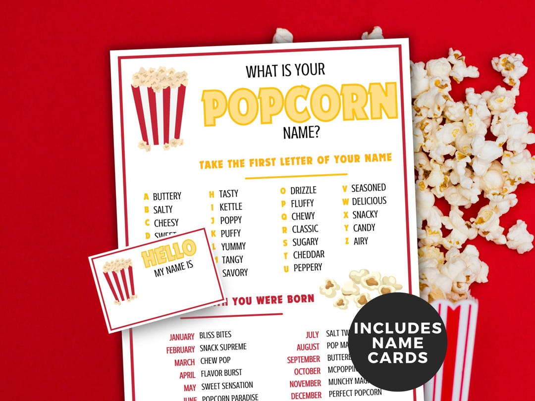 Popcorn Name Game Printable, What is Your Popcorn Name, Popcorn ...