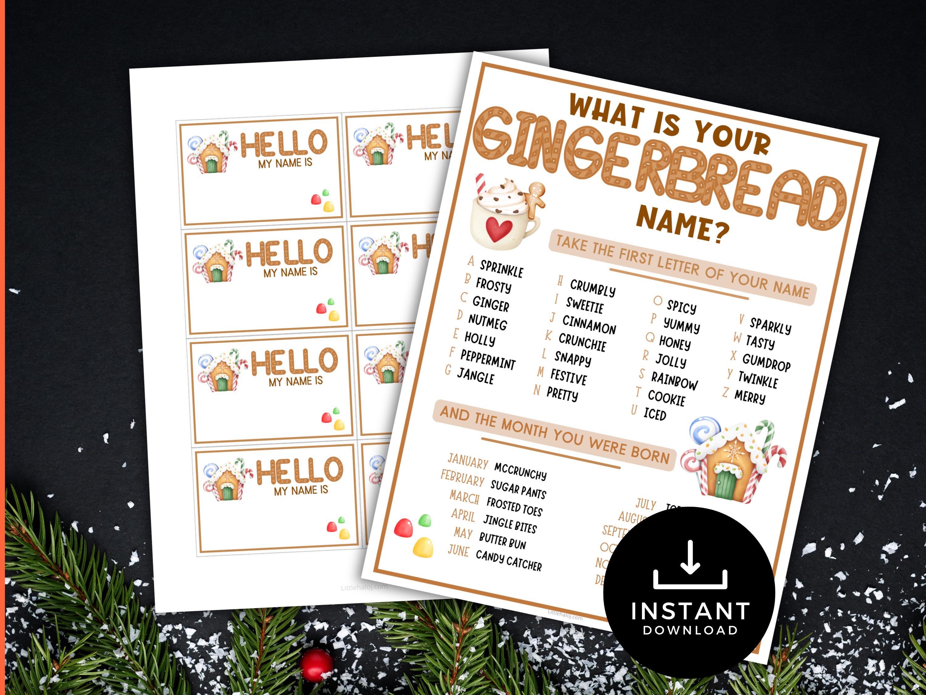 What's Your Gingerbread Name, Christmas Printable Game, Gingerbread ...