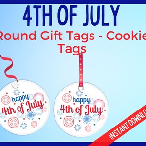 4th of July Printable Cookie Tags, Fourth of July Gift Tags, Patriotic ...