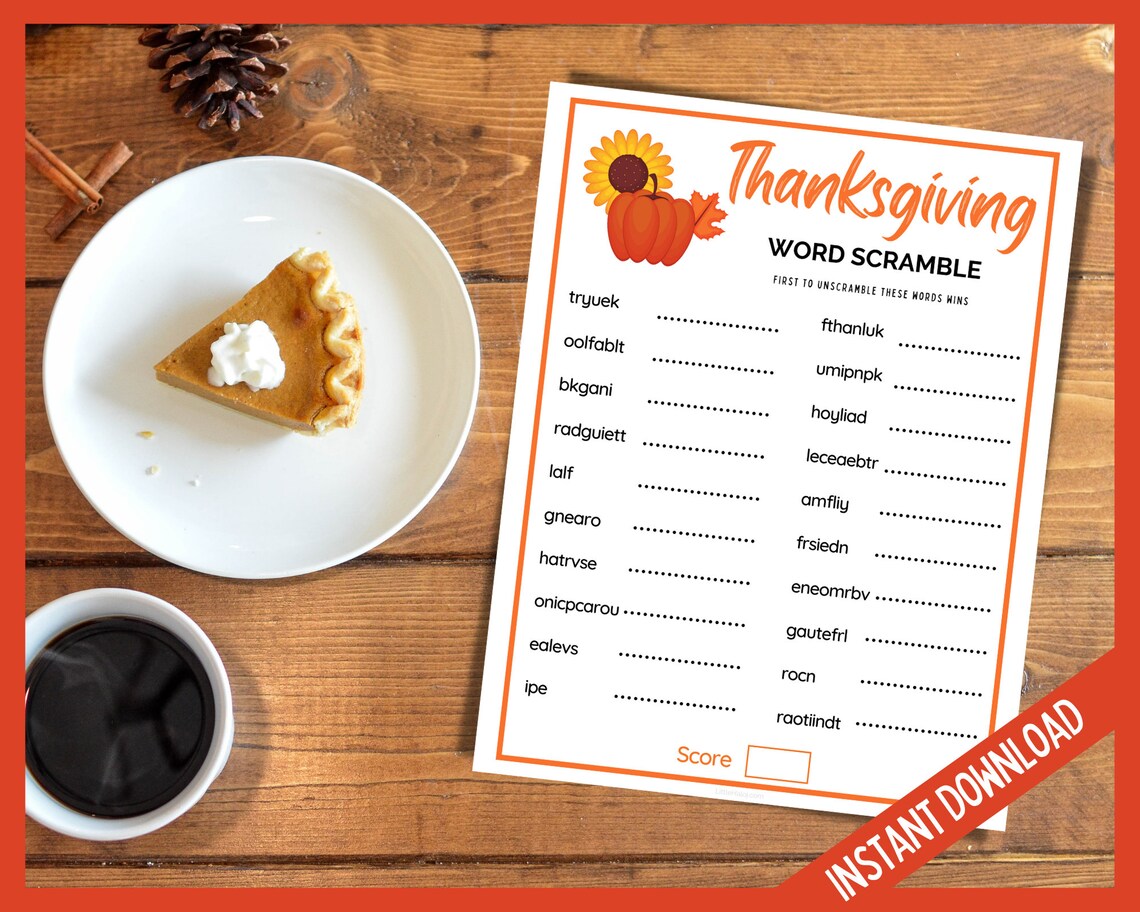 Thanksgiving Word Scramble Thanksgiving Printable Games - Etsy