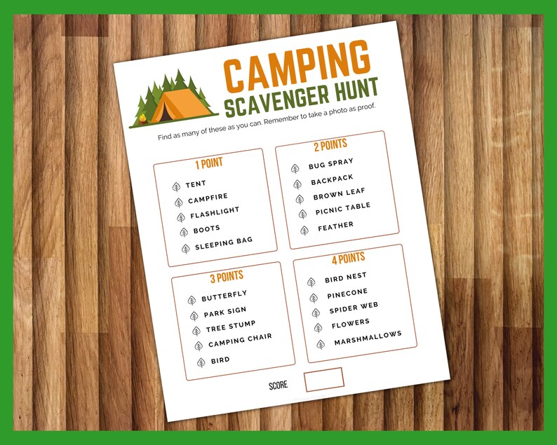 Camping Scavenger Hunt Printable Camping Game Campground - Etsy