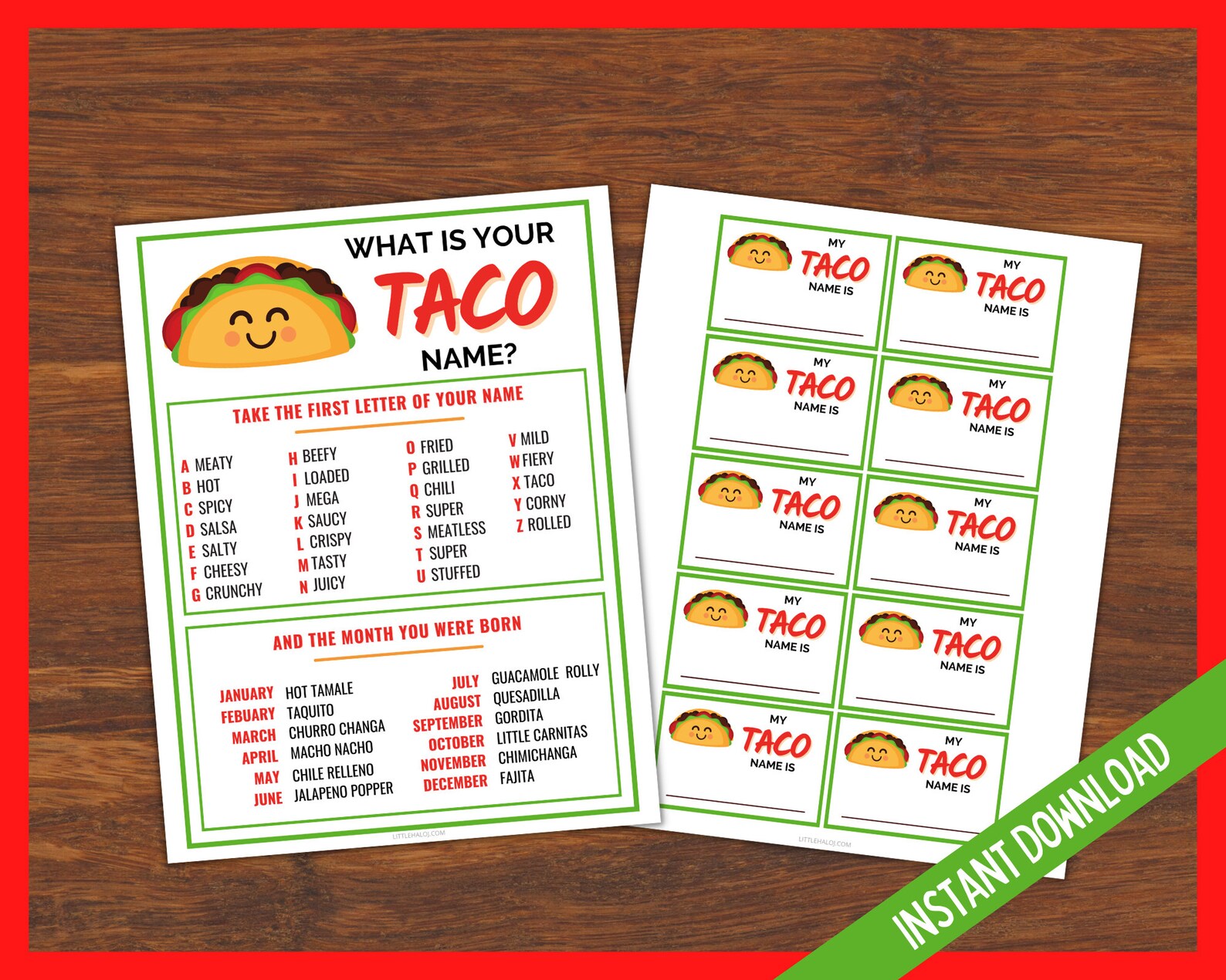 What's Your Taco Name Cinco De Mayo Printable Game - Etsy