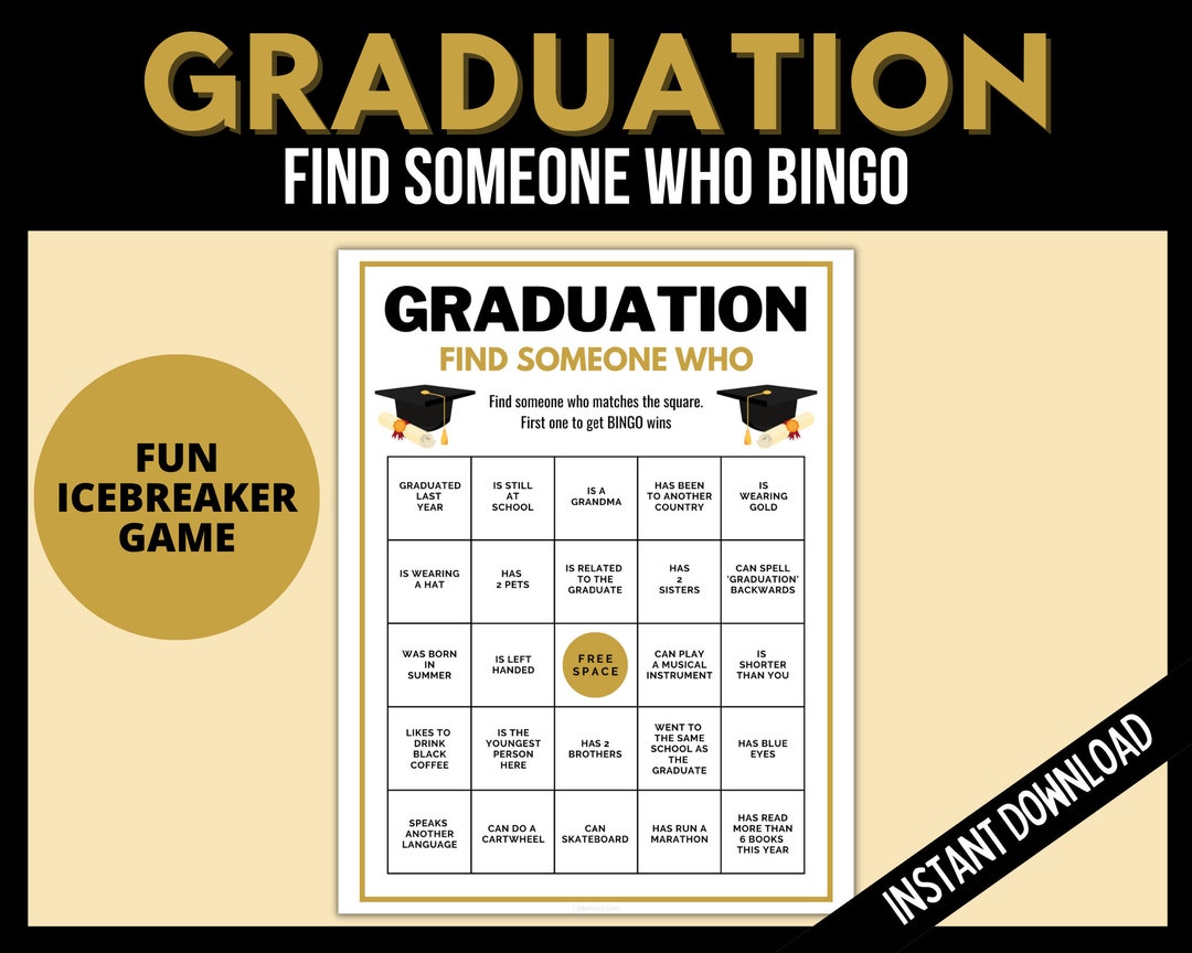 Graduation Find Someone Who BINGO, Printable Graduation Game, College ...