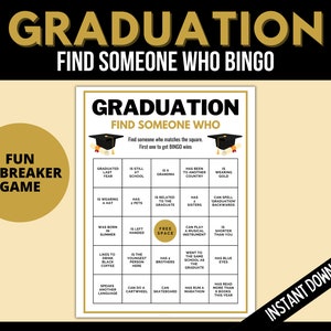 Graduation Find Someone Who BINGO, Printable Graduation Game, College ...