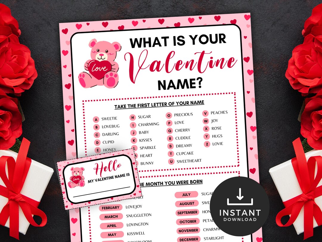 What's Your Valentine Name Game, Printable Valentine Party Game ...