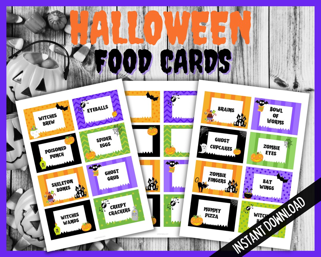 Halloween Printable Food Card, Halloween Party Food Cards, Food Labels ...