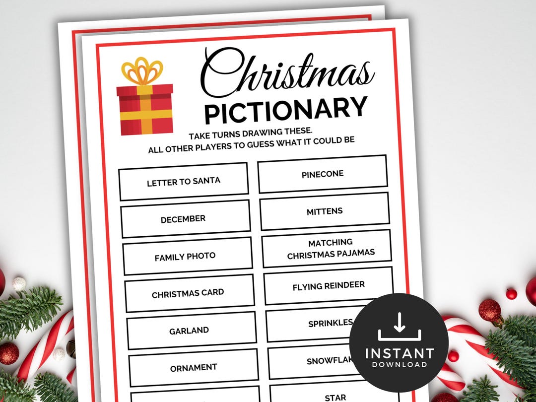 Christmas Pictionary Cards, Christmas Party, Christmas Printable Games ...