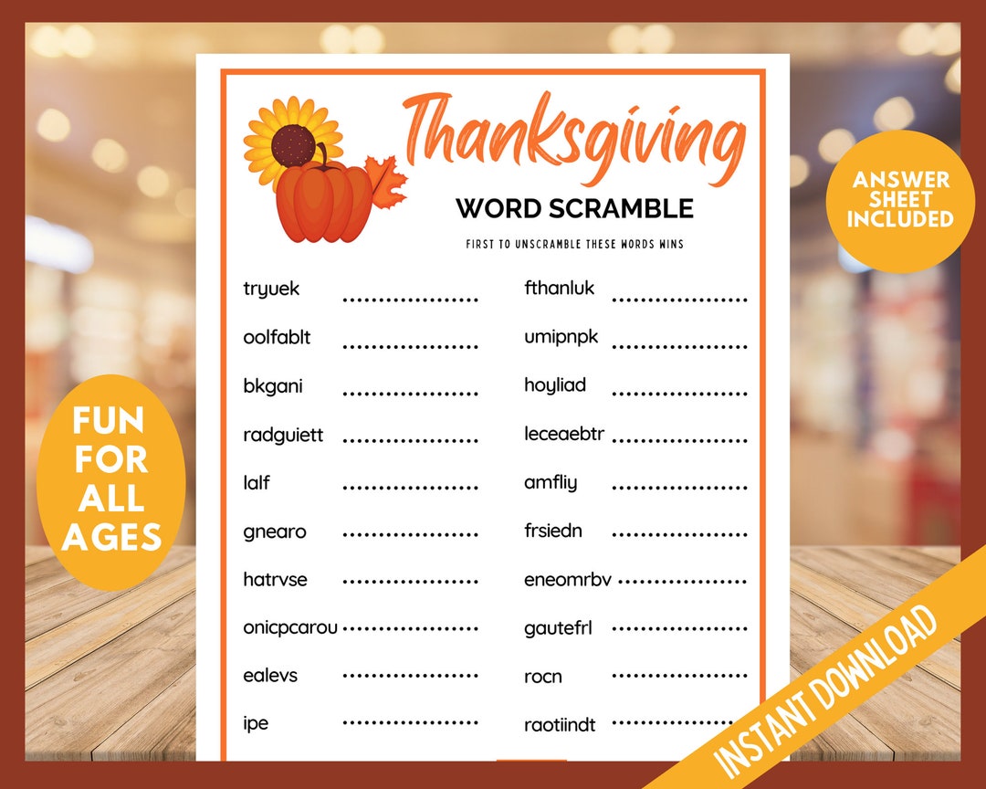 Thanksgiving Word Scramble, Thanksgiving Printable Games, Thanksgiving ...
