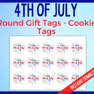 4th of July Printable Cookie Tags, Fourth of July Gift Tags, Patriotic ...
