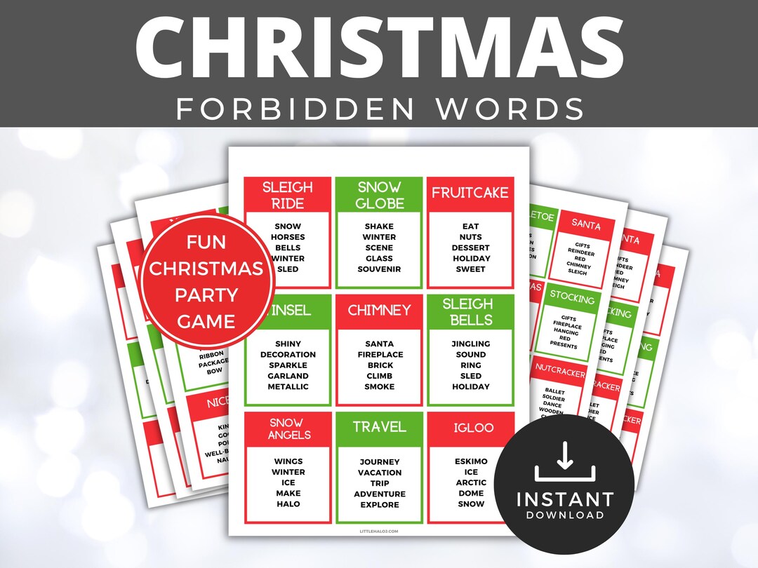 Christmas Taboo Cards, Forbidden Words Game, Printable Christmas Card ...