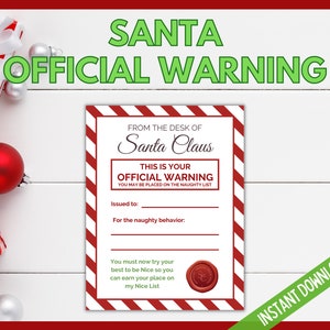 Christmas Letter From Santa, Santa Warning Letter, Bad Behavior Warning ...