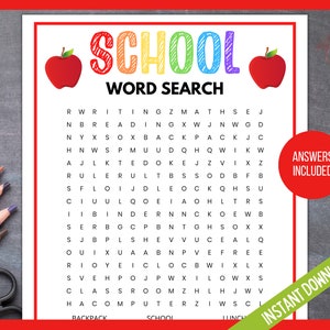 Back to School Word Search, Classroom Activity, School Game for Kids ...