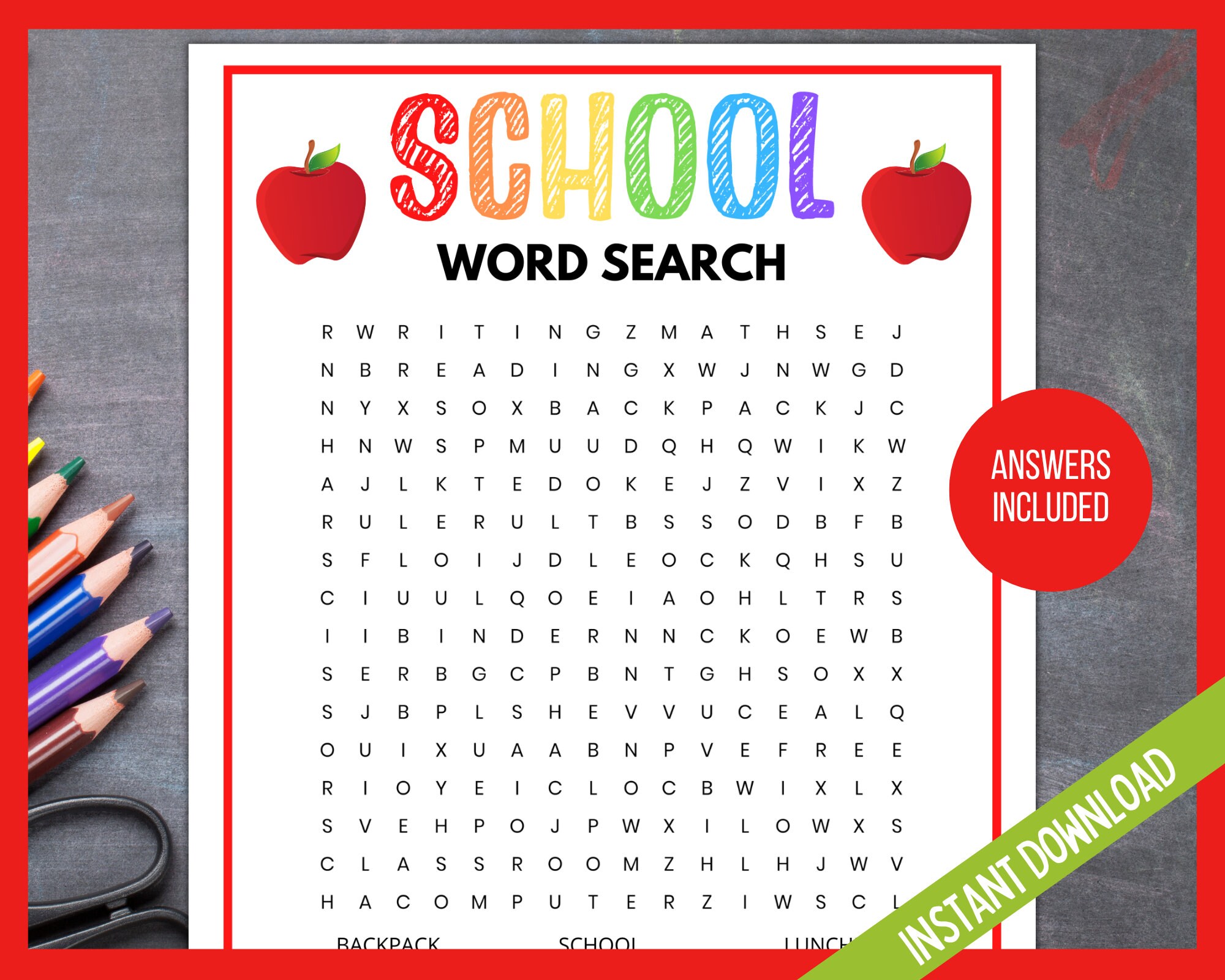 Back to School Word Search, Classroom Activity, School Game for Kids ...