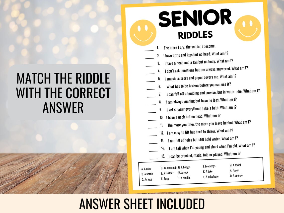 Senior Riddles, Game for Seniors, Elderly Printable Game, Rest Home ...