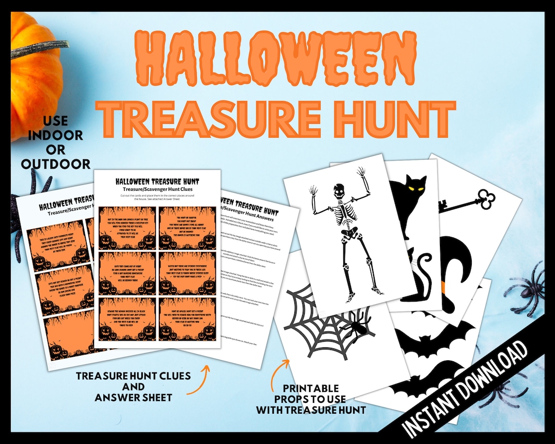 Indoor and Outdoor Halloween Treasure Hunt Clues With Props, Scavenger ...