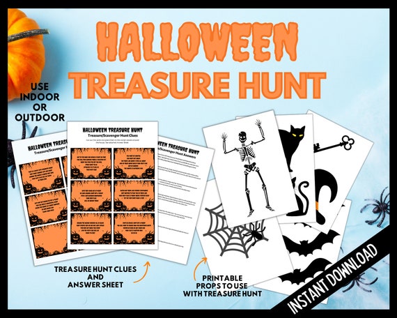 Indoor and Outdoor Halloween Treasure Hunt Clues with Props, Scavenger ...