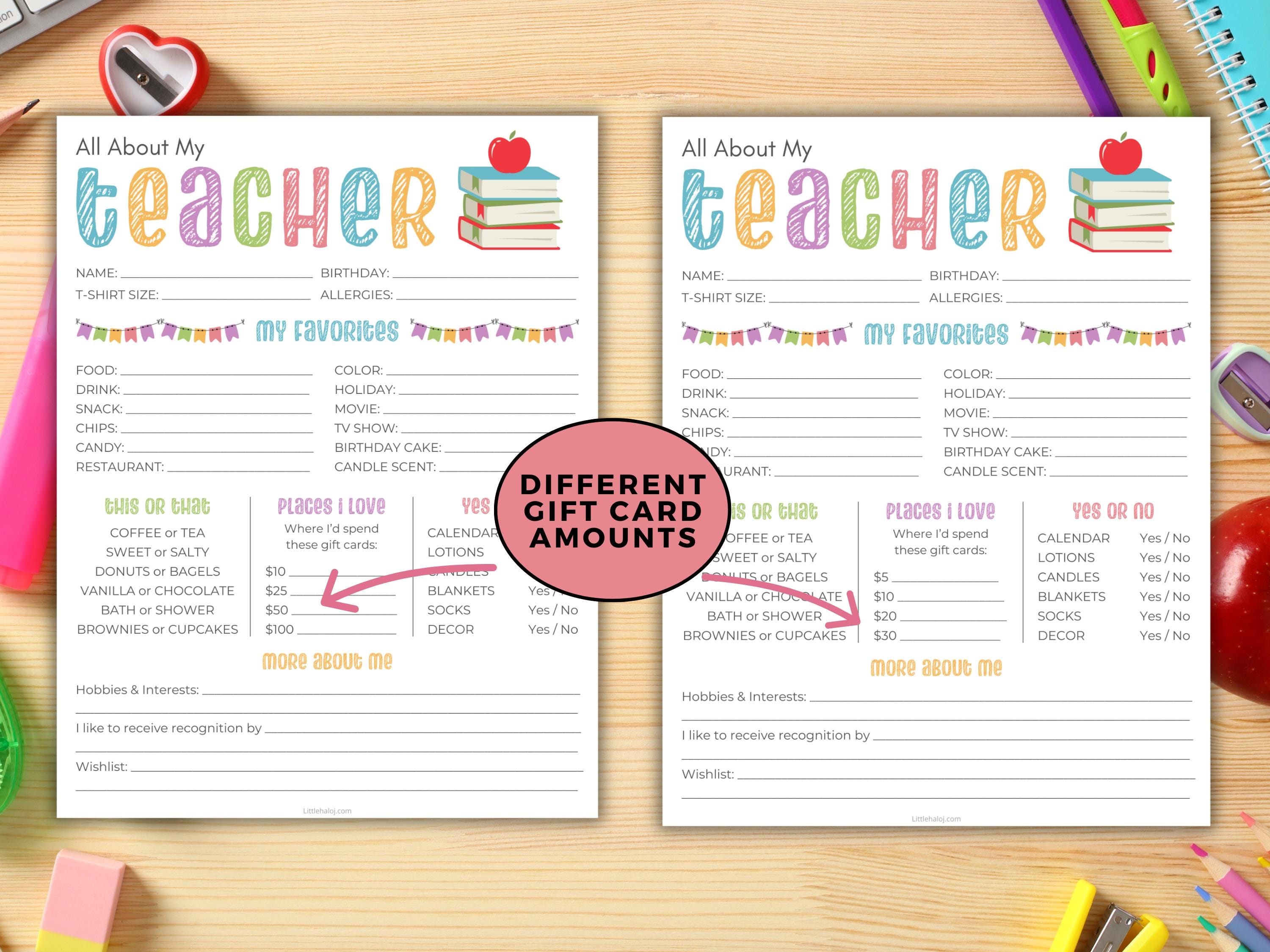All About My Teacher, Favorite Things Printable, First Day of School ...