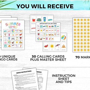 Summer Bingo Game, Summer Party Game, 50 Printable Summer Bingo Cards ...