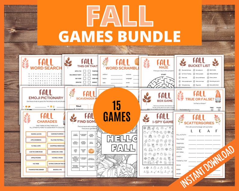 Fall Games Bundle, Printable Autumn Activity, Fall Time Fun ...