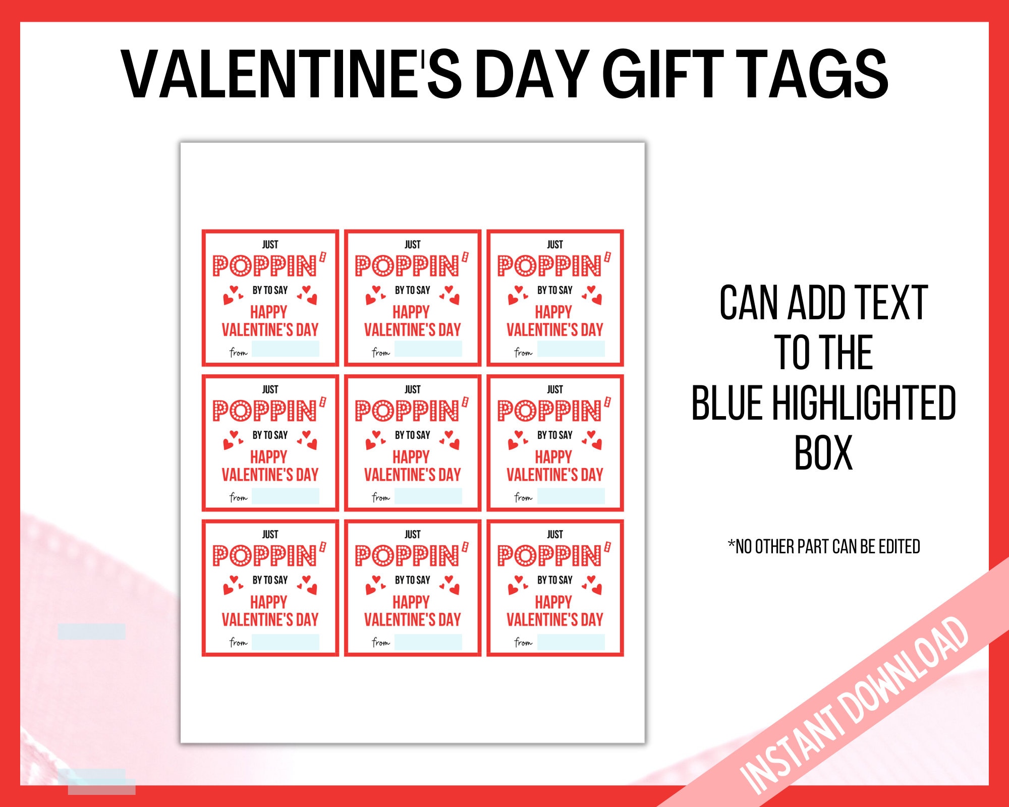 Editable Pop It Valentines Card, Personalized Valentines Tag, Valentine ...
