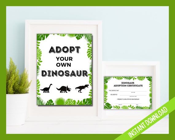 Adopt a Dinosaur Adoption Certificate , Dinosaur Birthday Party Game ...