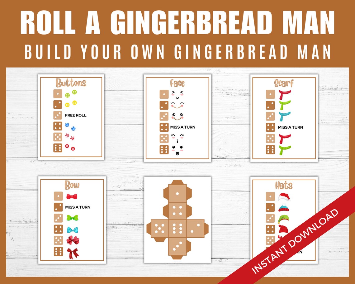 Roll a Gingerbread Man Game, Build a Gingerbread Man, Christmas ...
