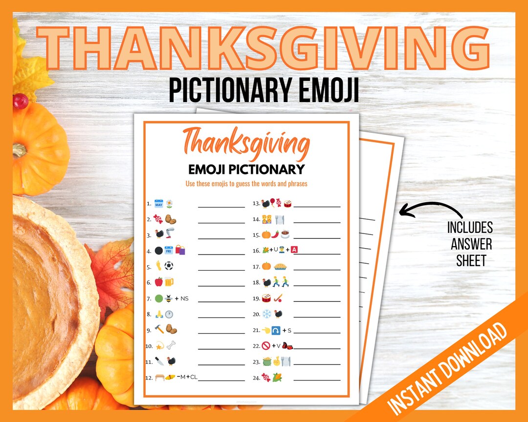 Thanksgiving Emoji Pictionary, Friendsgiving Party Games, Fall Time ...