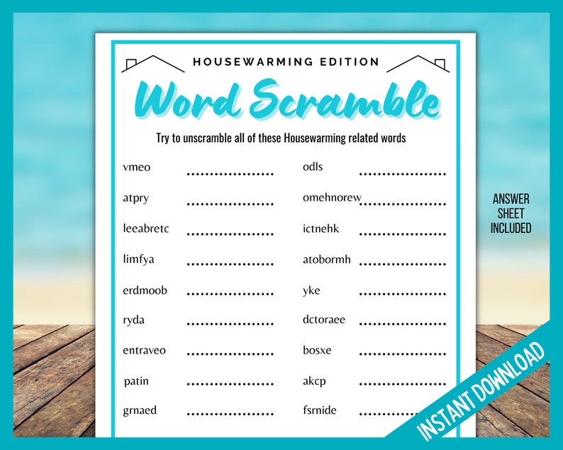 Housewarming Printable Game Housewarming Word Scramble New - Etsy