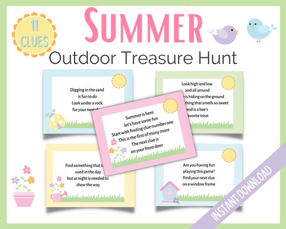 Summer Treasure Hunt Clues, Outdoor Treasure Hunt Clues, Summer ...
