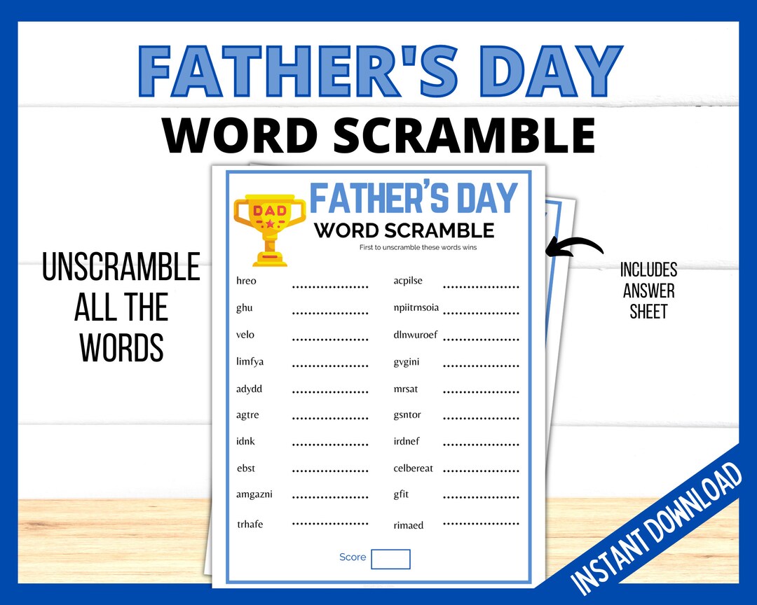 Father's Day Word Scramble Game, Fun Dad Games, Father's Day Game for ...