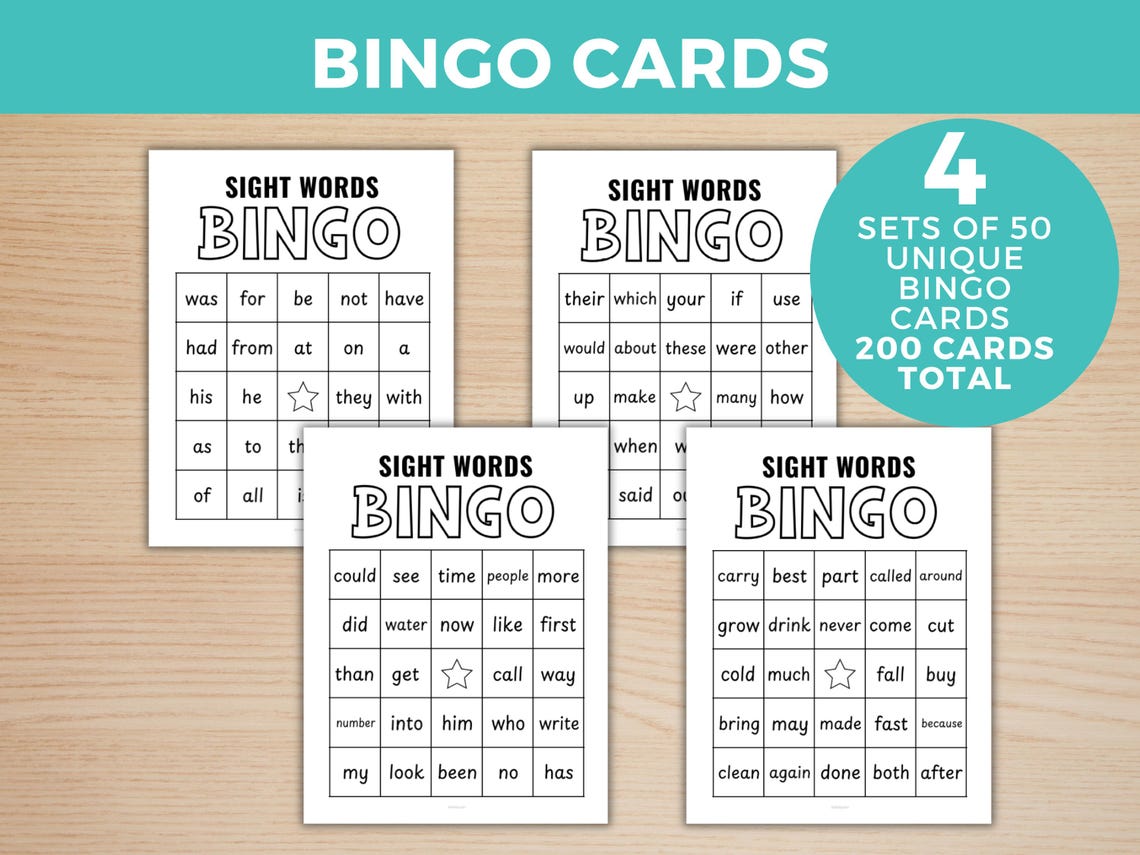 Sight Words Bingo, 200 Bingo Cards, Fry's First 100 Words, High ...