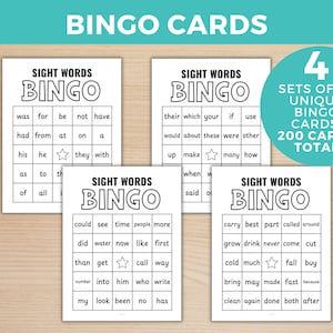 Sight Words Bingo, 200 Bingo Cards, Fry's First 100 Words, High ...