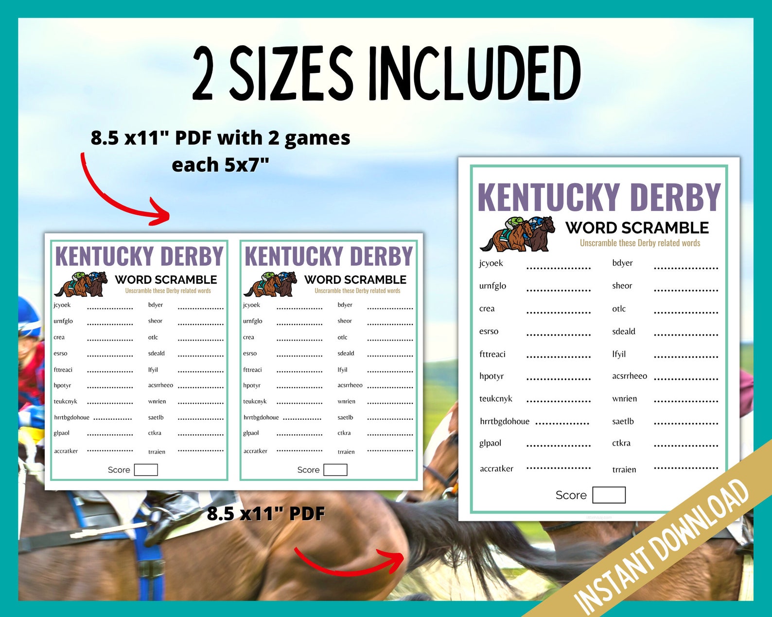 Kentucky Derby Printable Game Kentucky Derby Word Scramble | Etsy