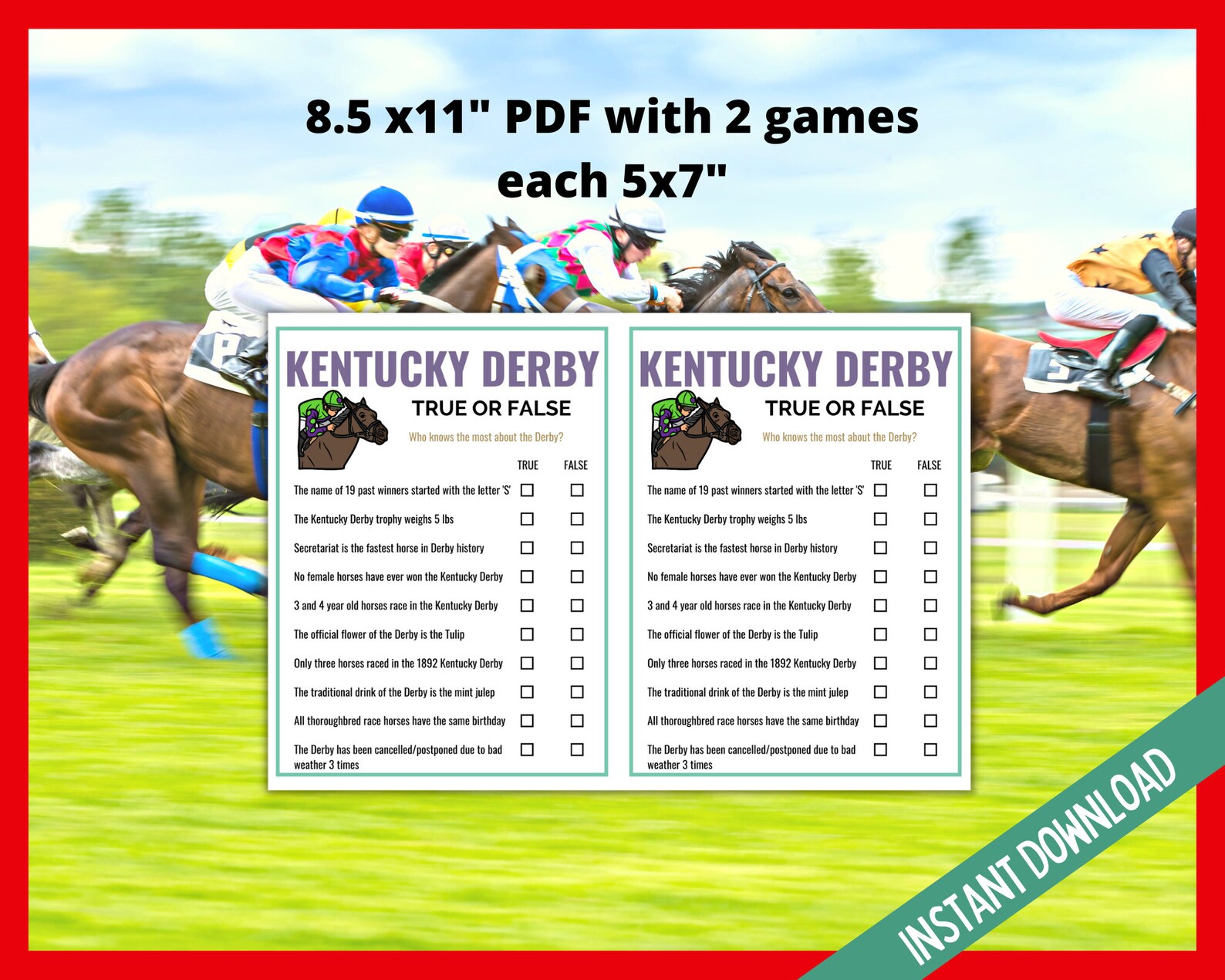 Kentucky Derby True or False Trivia Game Triple Crown Party - Etsy