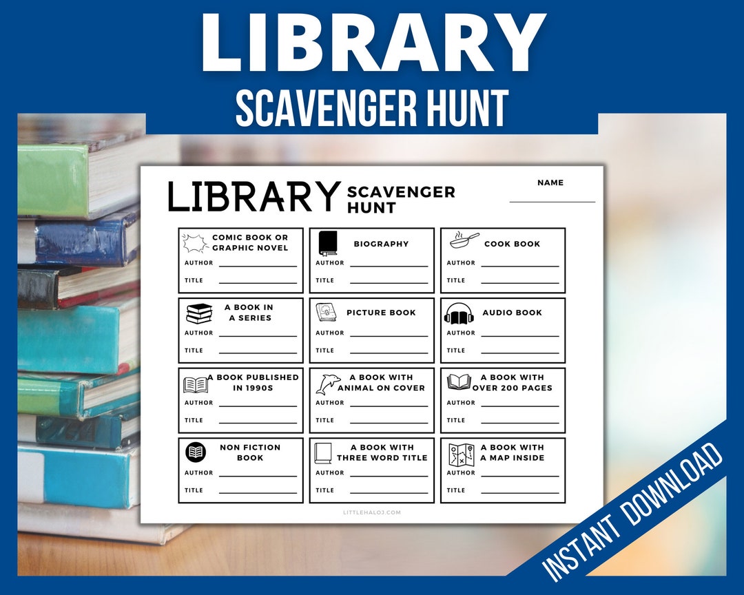 Library Scavenger Hunt, Printable School Book Scavenger Hunt, Kids ...