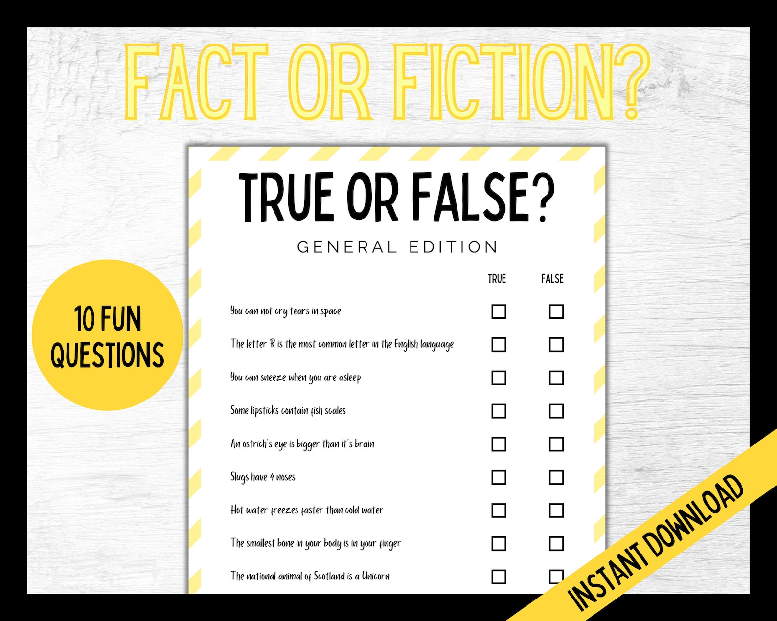 Fact or Fiction True or False Game Fun Teen Games Teen - Etsy
