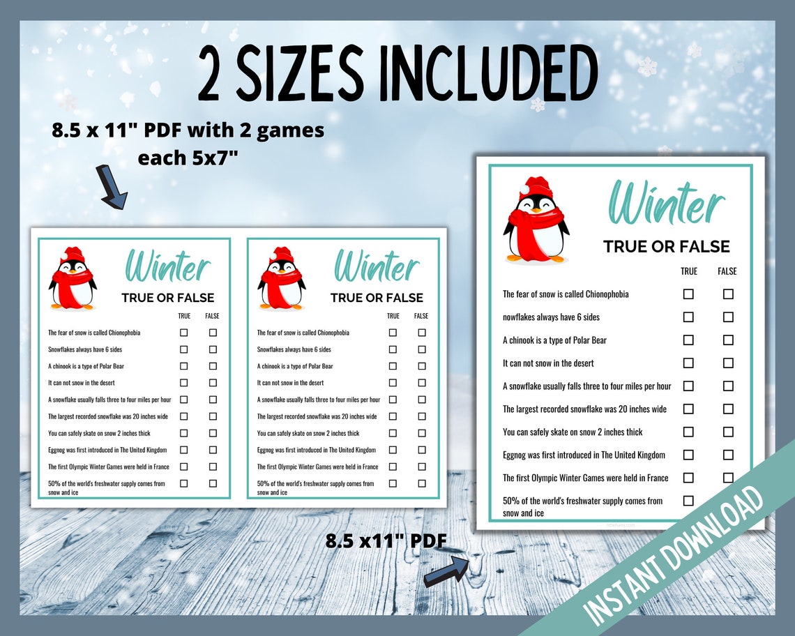 Winter True of False, Fun Wintertime Games, Winter Party Game ...