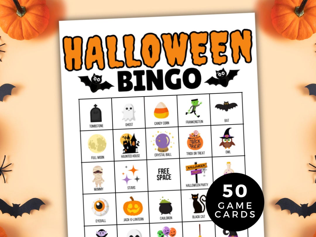 Halloween Bingo, Halloween Party Game, 50 Printable Kids Halloween ...