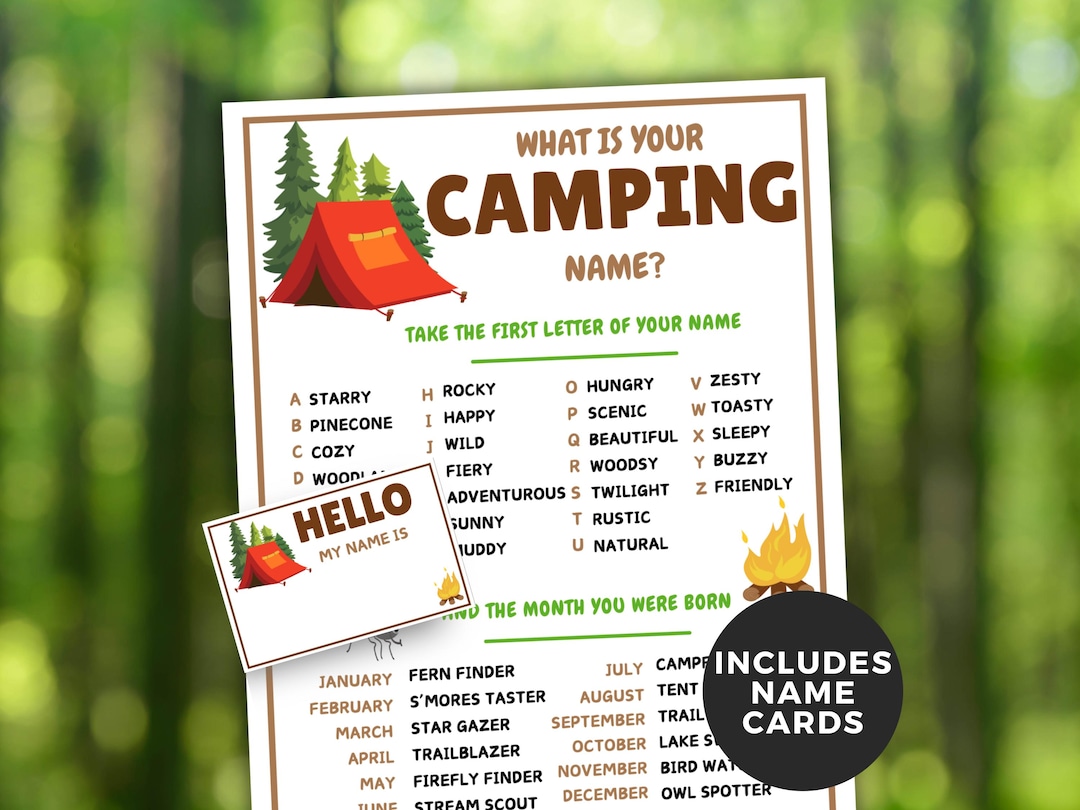 Camping Name Game Printable, What is Your Camping Name, Camping Name ...
