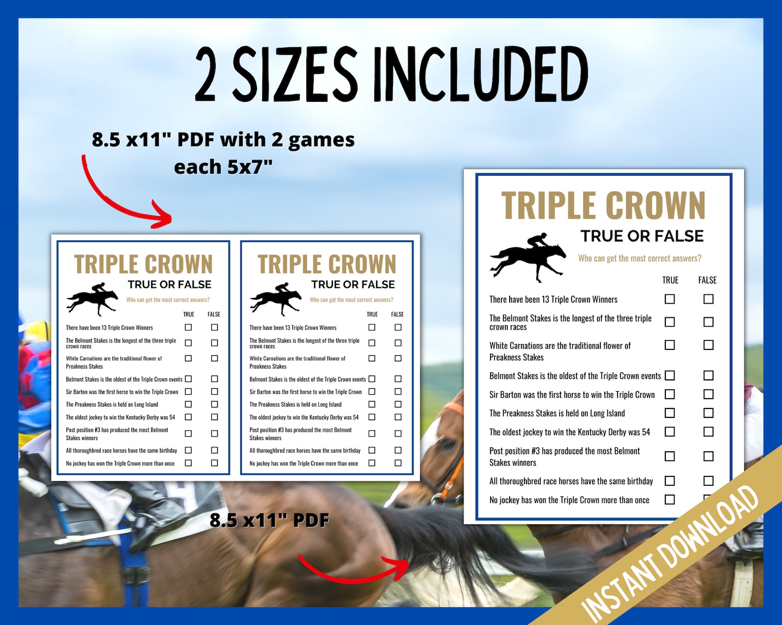 Triple Crown True or False Trivia Game, Triple Crown Party Game, Horse ...