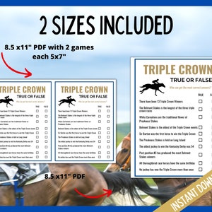 Triple Crown True or False Trivia Game, Triple Crown Party Game, Horse ...