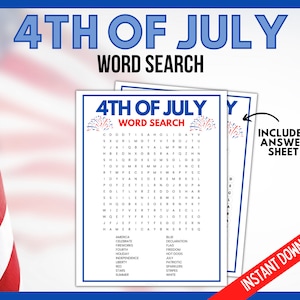 4th of July Word Search, Fun Fourth of July Games, 4th of July Game for ...
