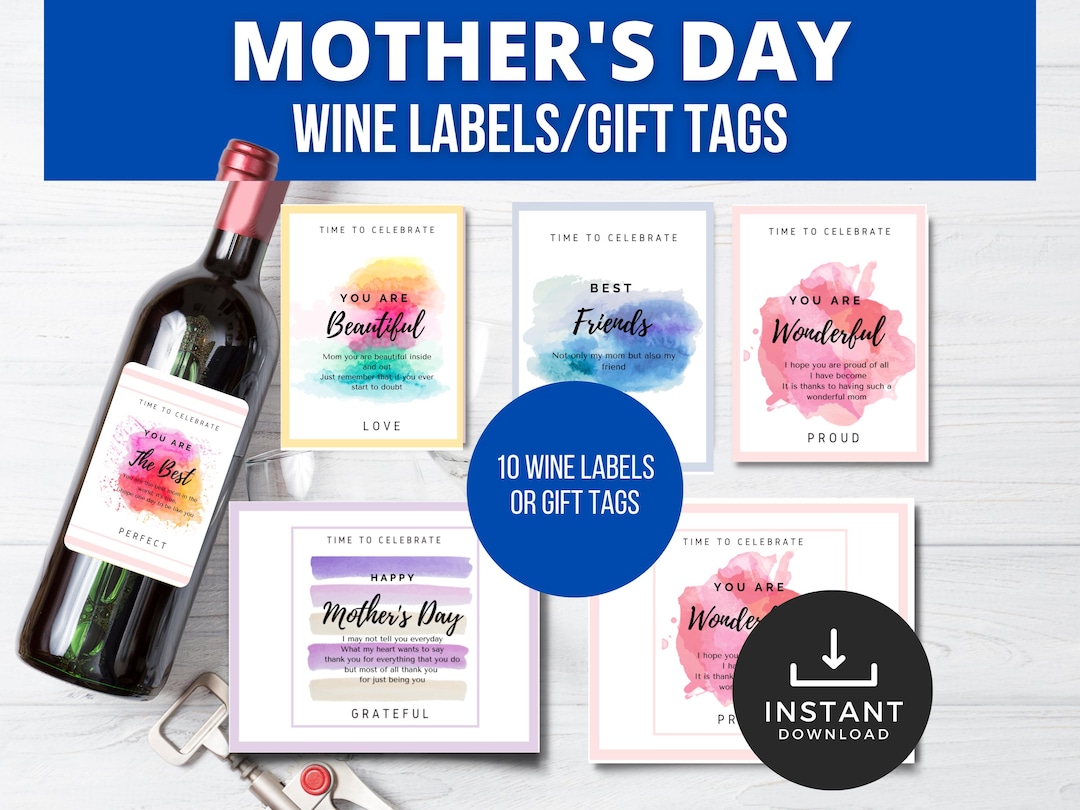 Mother's Day Printable Wine Labels, Wine Bottle Labels, Mother's Day ...