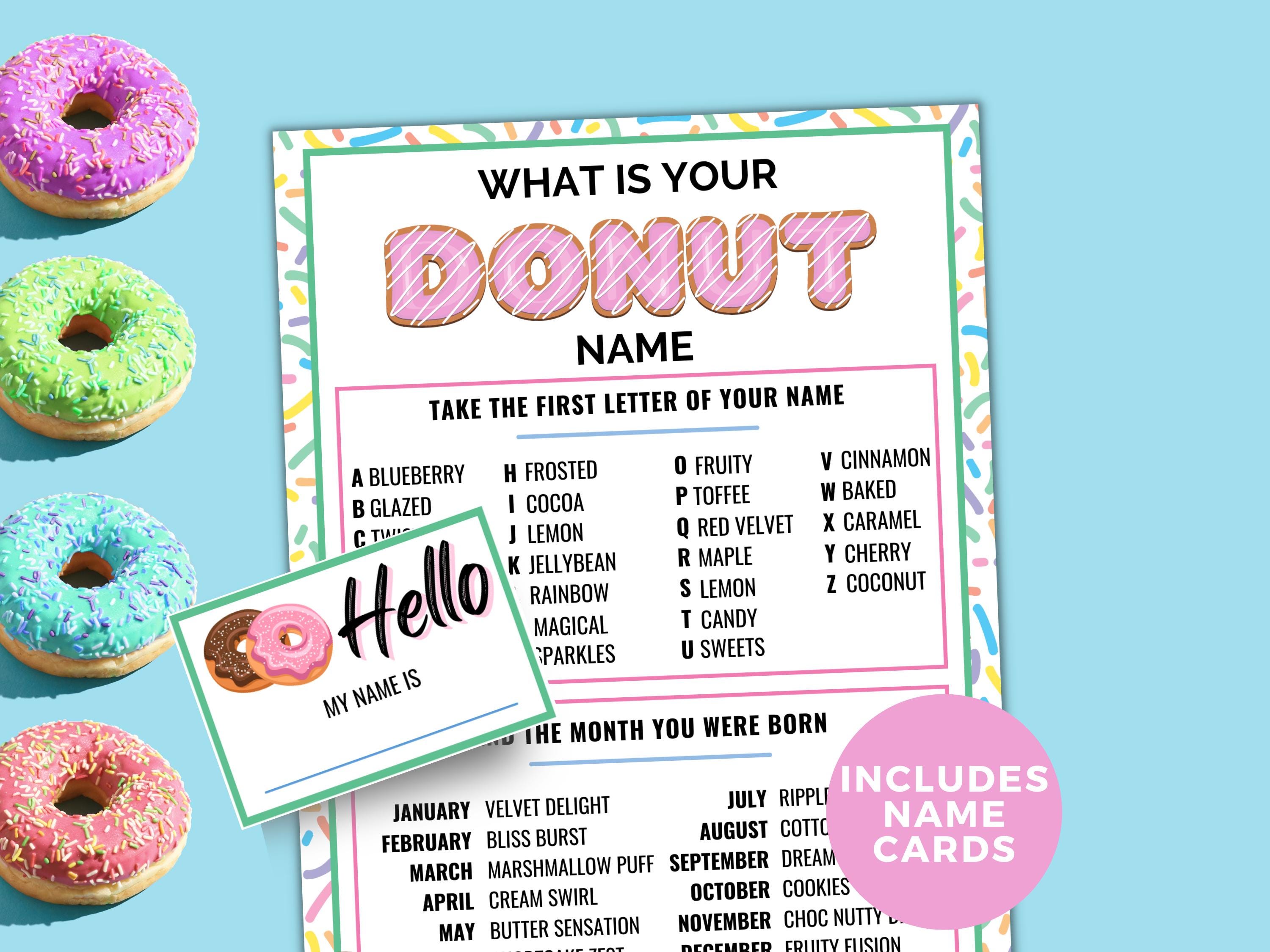 What's Your Donut Name, Donut Birthday Party Printable Game, Kids Party ...