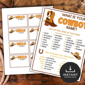 What's Your Cowboy Name Game, Printable Cowboy Party Game, Western ...