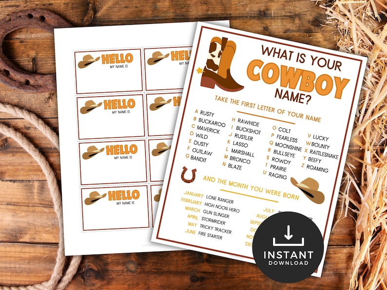 What's Your Cowboy Name Game, Printable Cowboy Party Game, Western ...