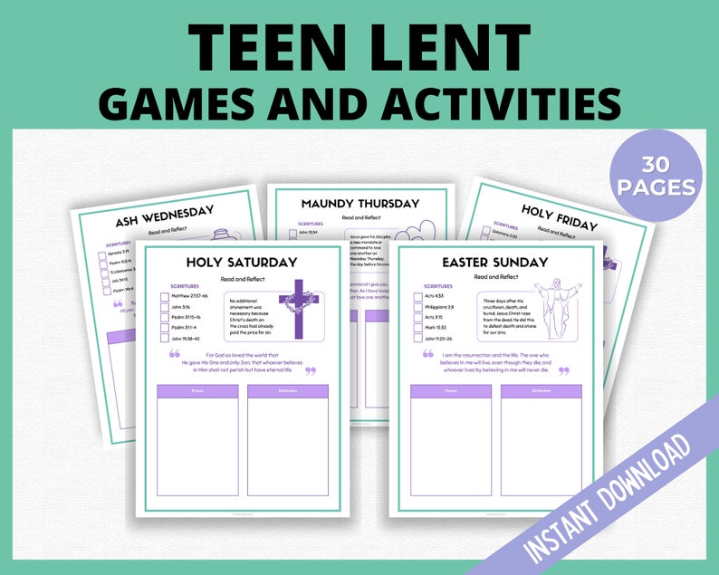 Lent Games and Activities for Teens, Lent Bundle for Older Kids ...