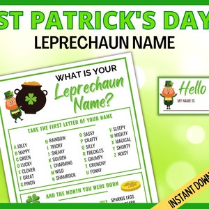 St Patrick's Day What's Your Leprechaun Name, Printable St Patrick ...