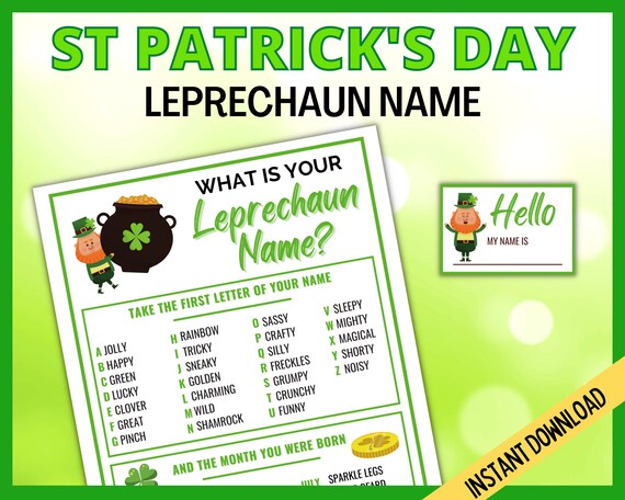 St Patrick's Day What's Your Leprechaun Name, Printable St Patrick ...